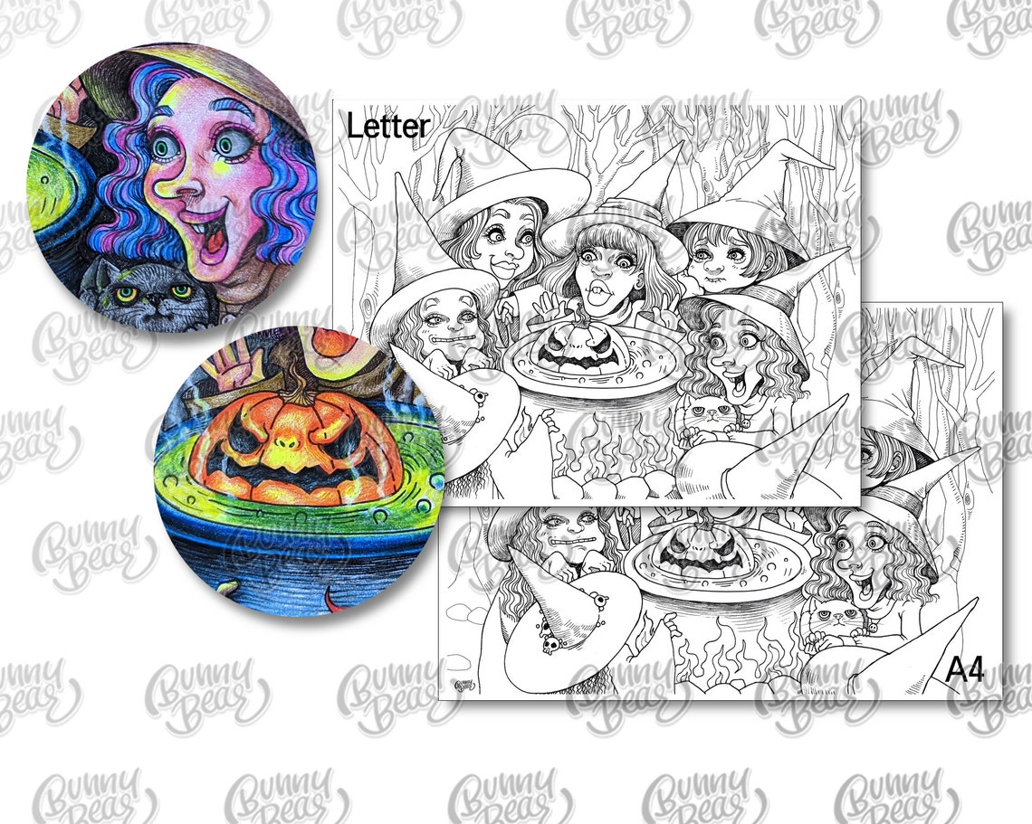 Coven Coloring Page downloadable Digital Copy for Adult. Pdf & Jpg File ...