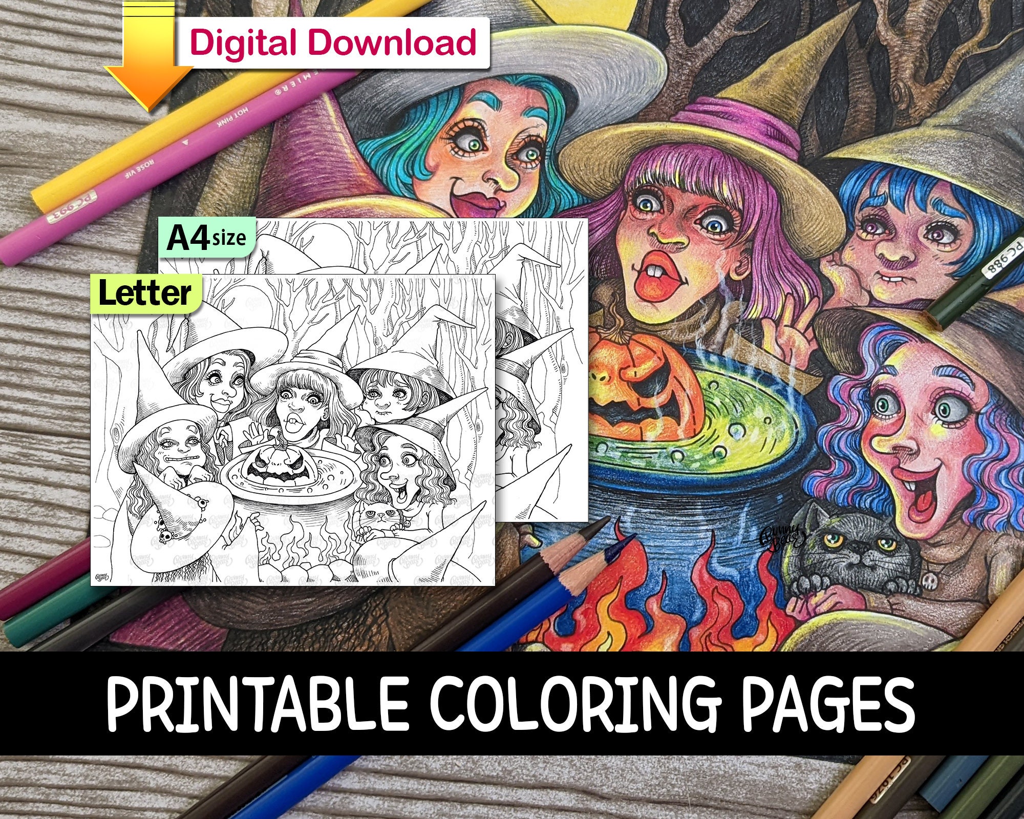 Coven Coloring Page downloadable Digital Copy for Adult. Pdf & Jpg File ...