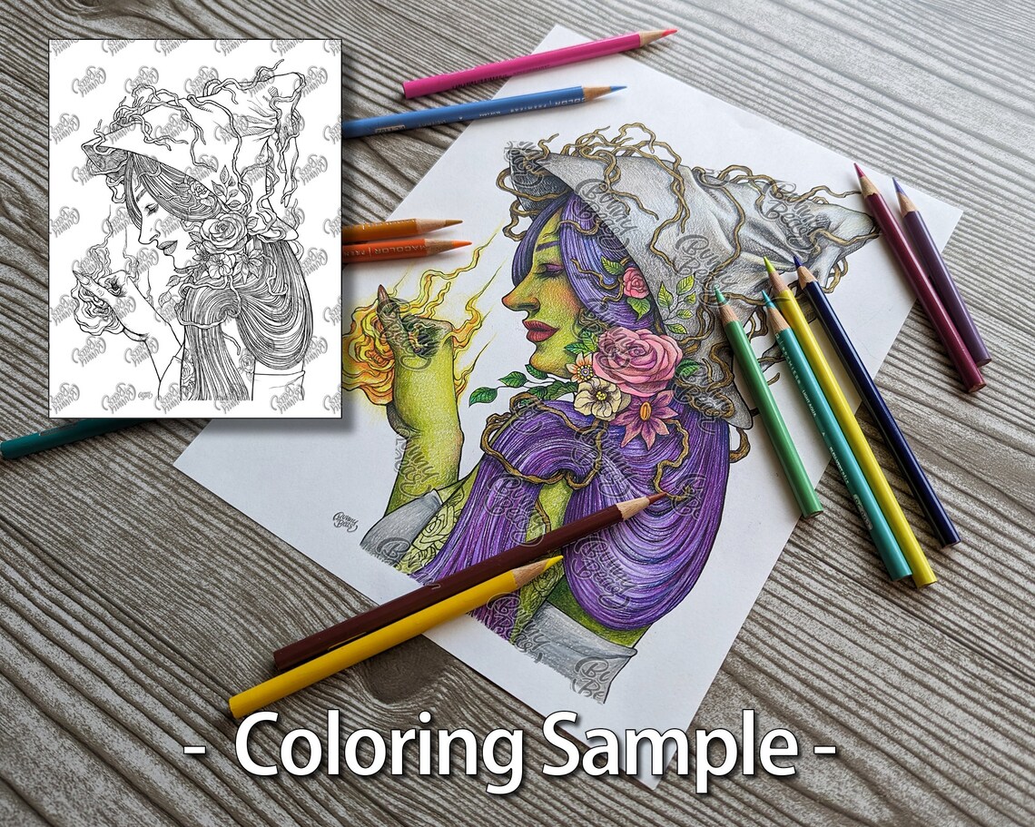 Spring Witch Coloring Page for Adult Letter and A4 Size - Etsy