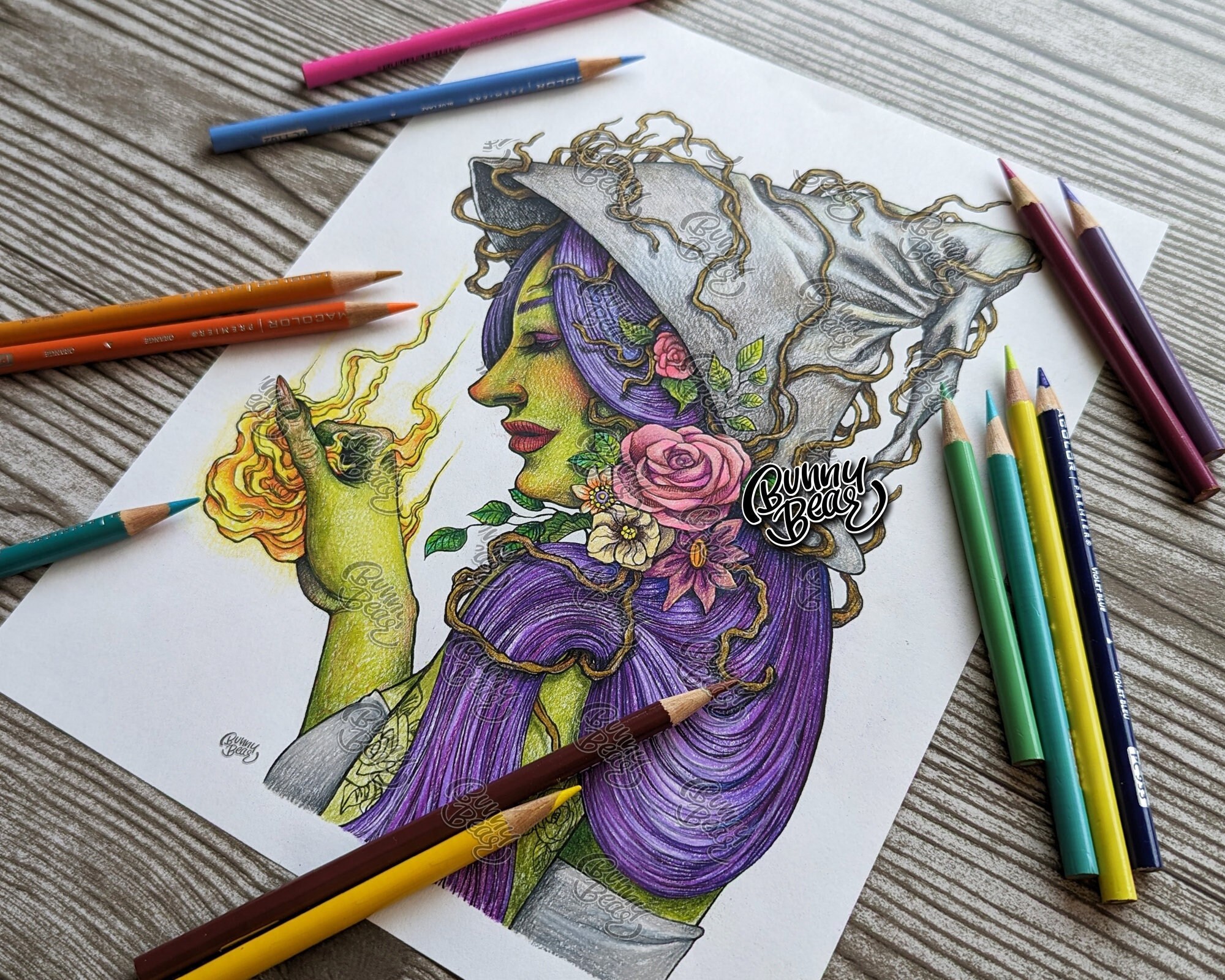 Spring Witch Coloring Page for Adult Letter and A4 Size - Etsy