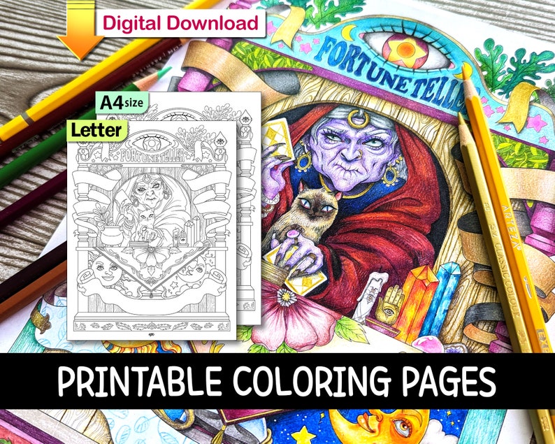 Fortune Teller Coloring Page downloadable Digital Copy for Adult. Pdf ...