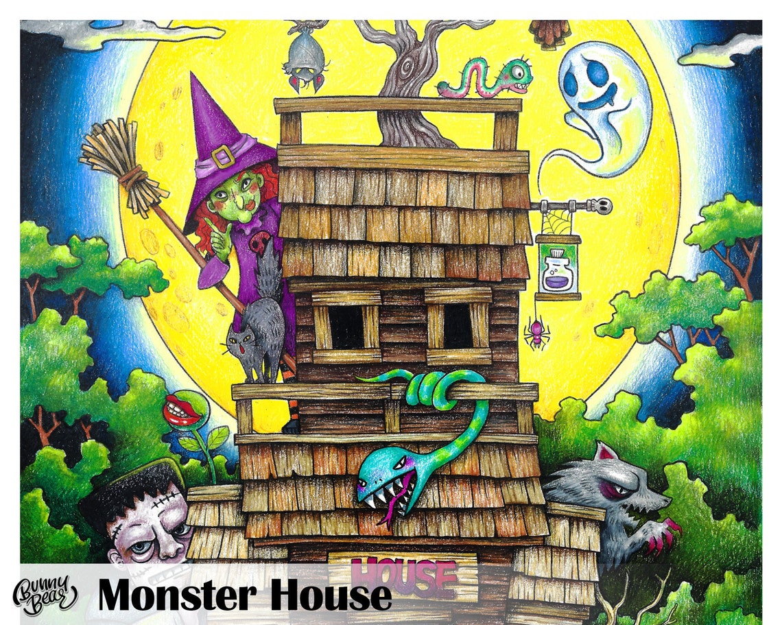 Monster House Coloring Page downloadable Digital Copy for | Etsy