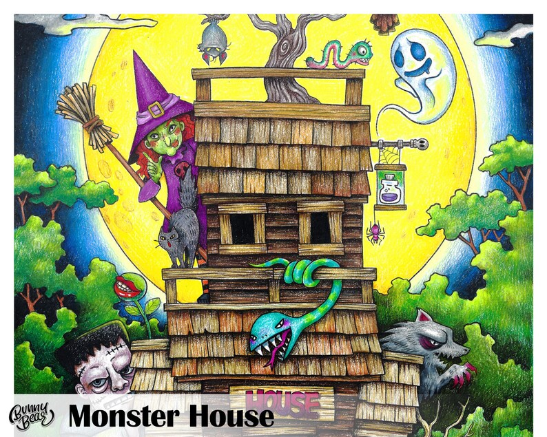 Monster House Coloring Page downloadable Digital Copy for | Etsy