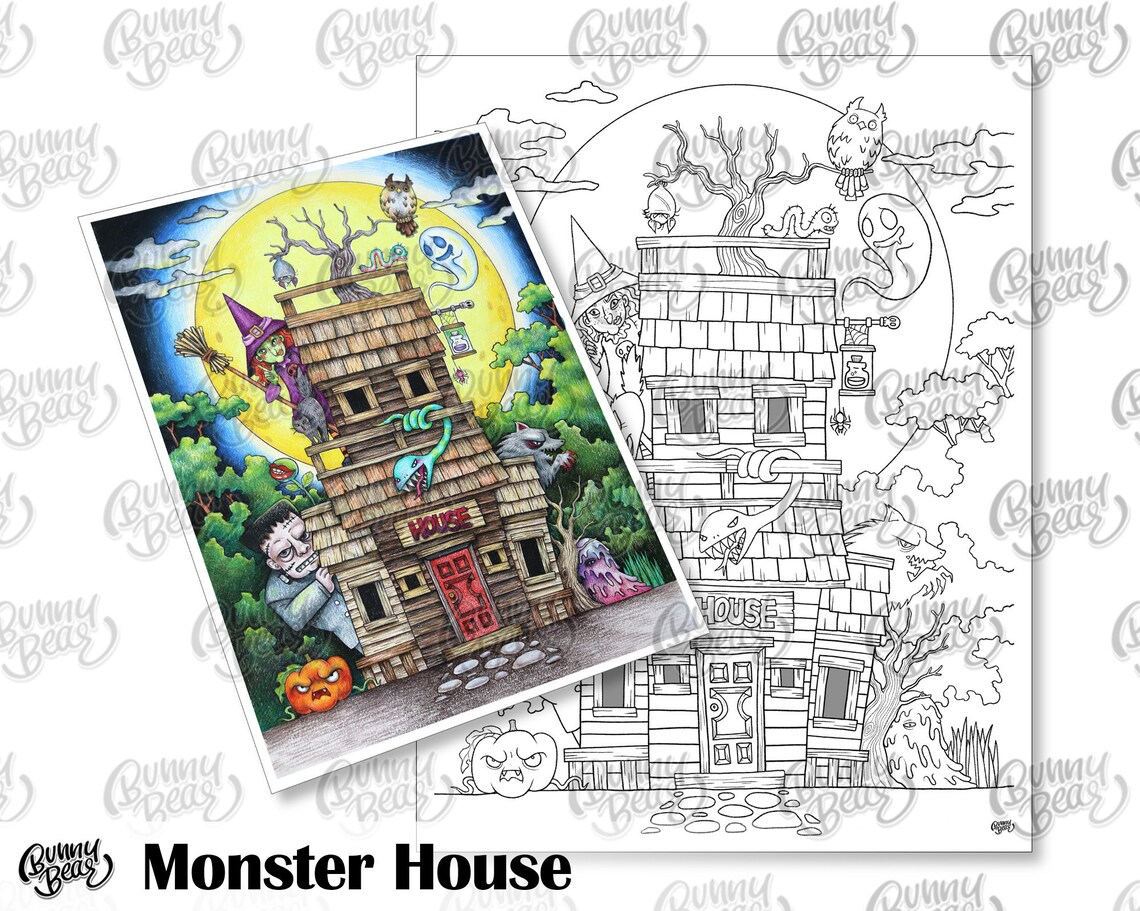Monster House Coloring Page downloadable Digital Copy for Adult. Pdf ...