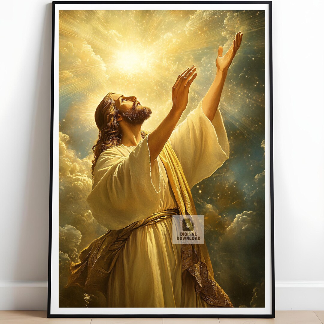 Jesus Christ Raising Hands to Heaven With Divine Light, Christian Wall ...