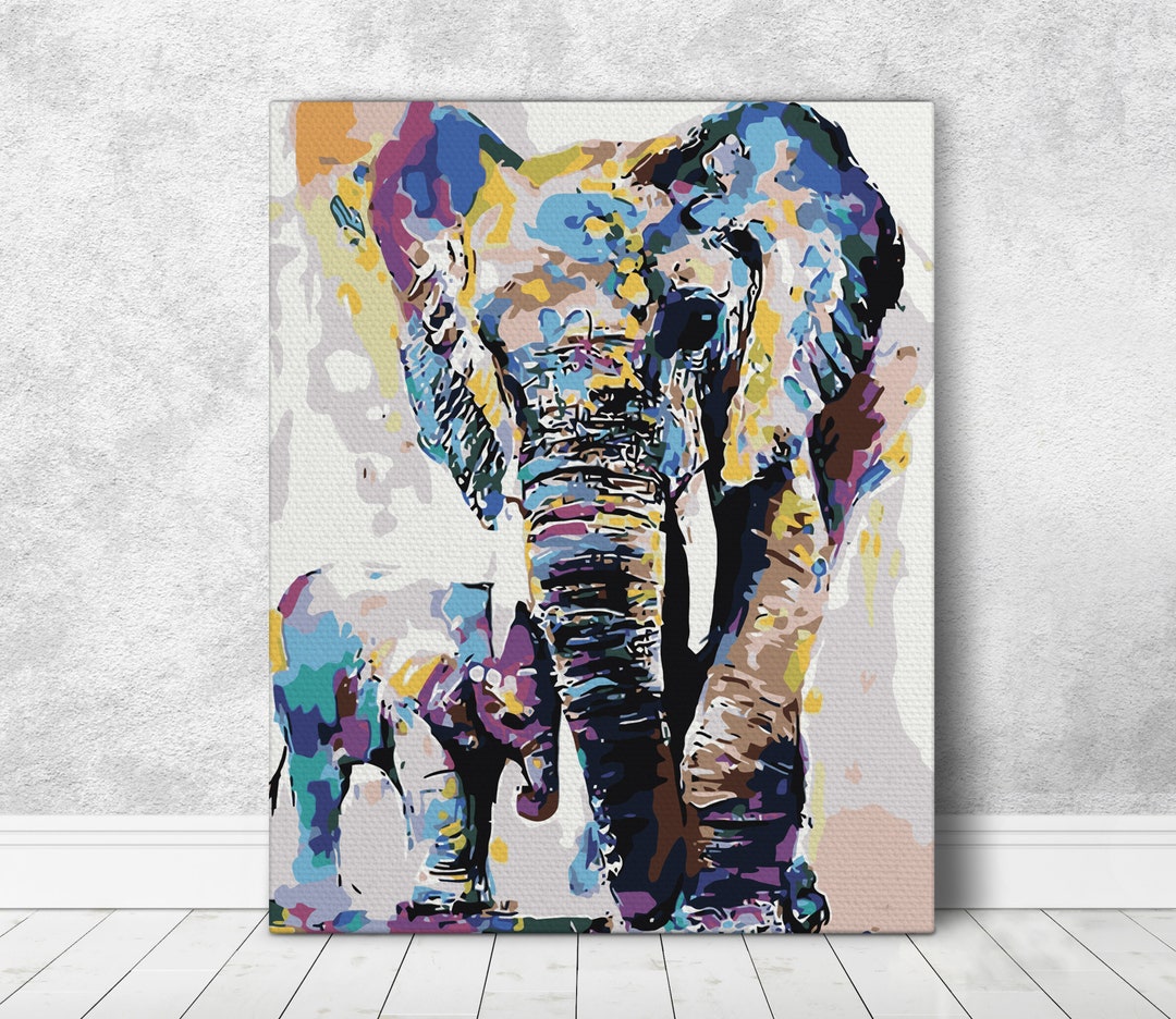 Colorful Elephant Paint by Numbers Paint on Your Own Walking Elephant ...