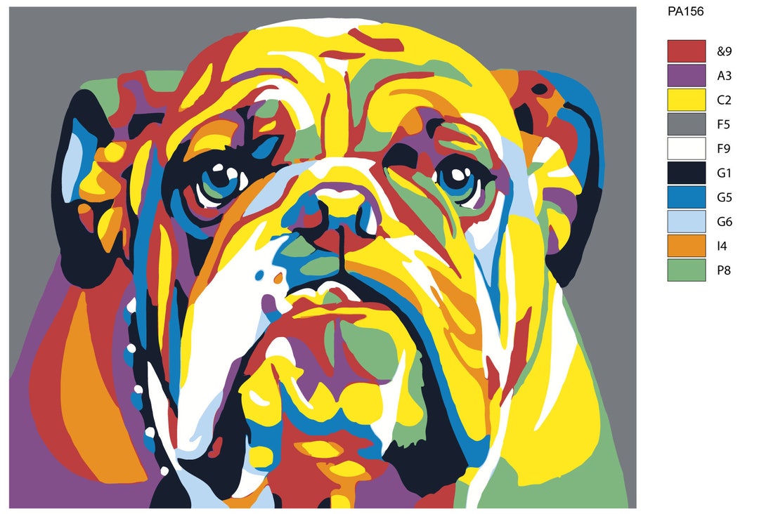 Colorful Bulldog Paint by Numbers DIY Kit for Adults Painting on Canvas ...