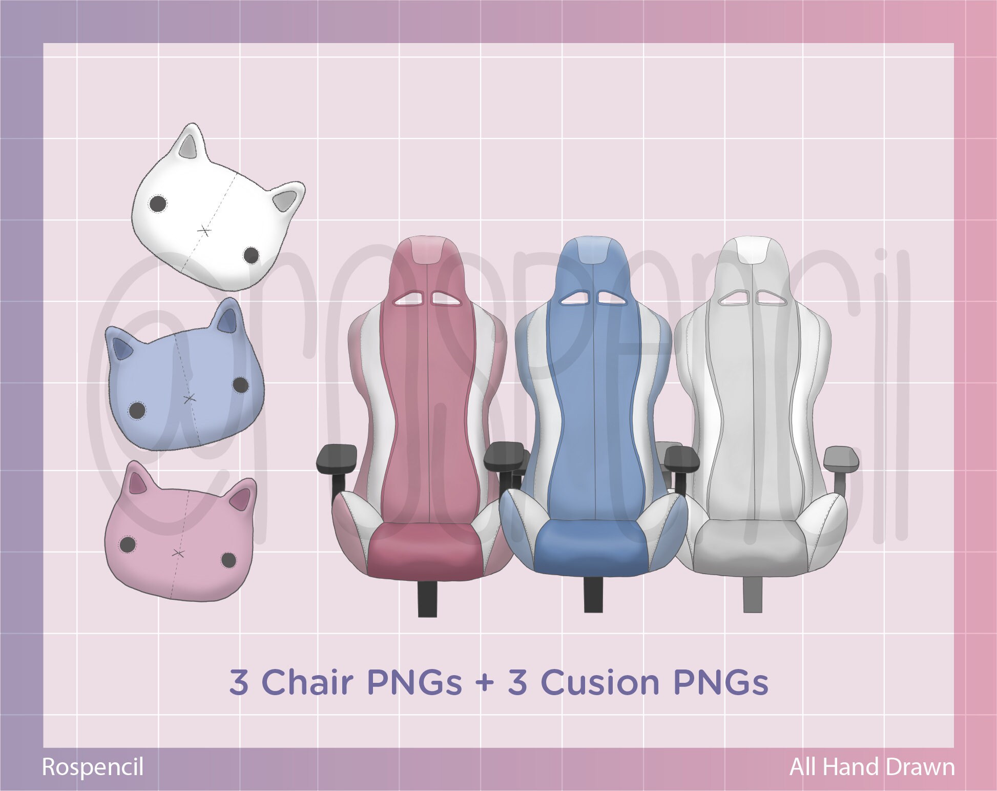 Gaming Chair Assets With Kitty Cusion | Vtuber Accessory| Twitch Assets ...
