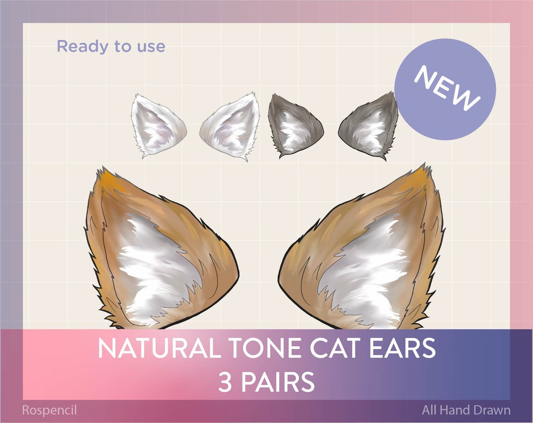 Vtuber Cat Ear Assets - 3 Natural Tone | Accessory | Fur | Prop ...