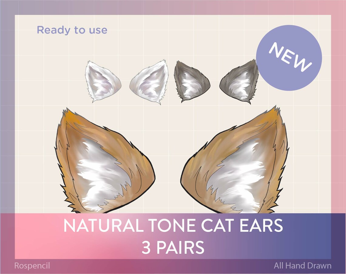 Vtuber Cat Ear Assets - 3 Natural Tone | Accessory | Fur | Prop ...