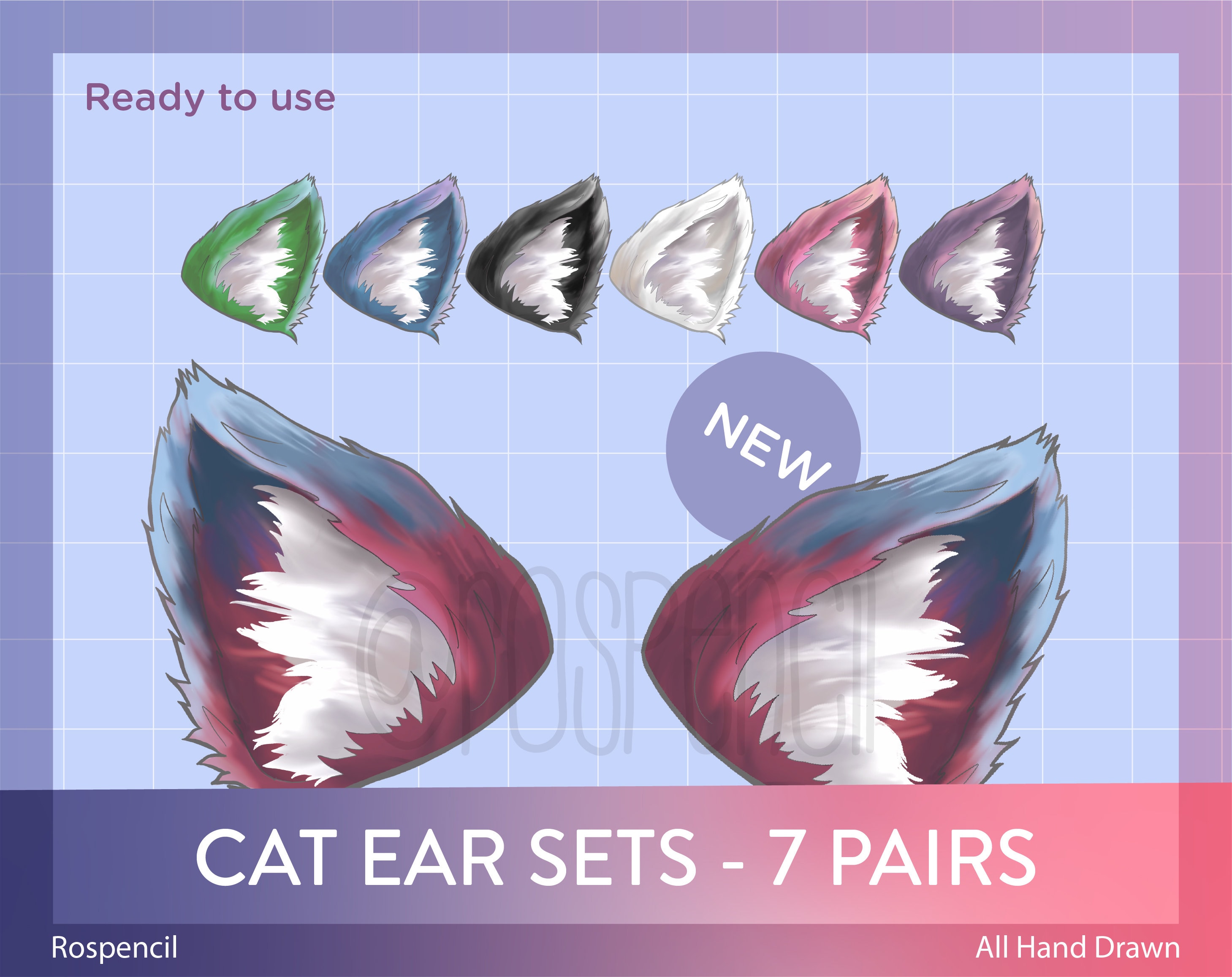 Vtuber Cat Ear Assets 7 Colors Accessory Fur Prop - Etsy Canada