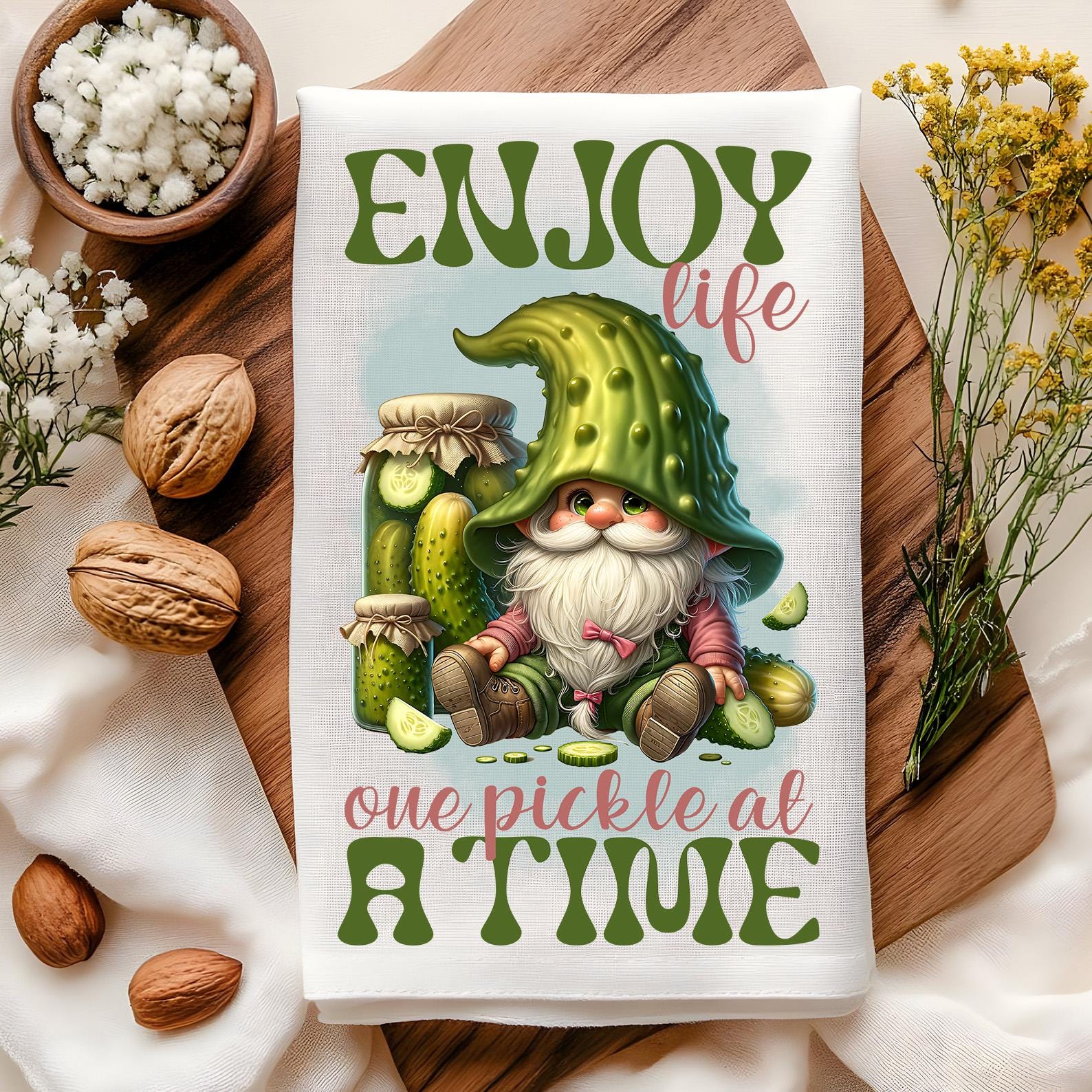 Pickle Gnome Kitchen Towel Sublimation Design, Funny Inspirational ...