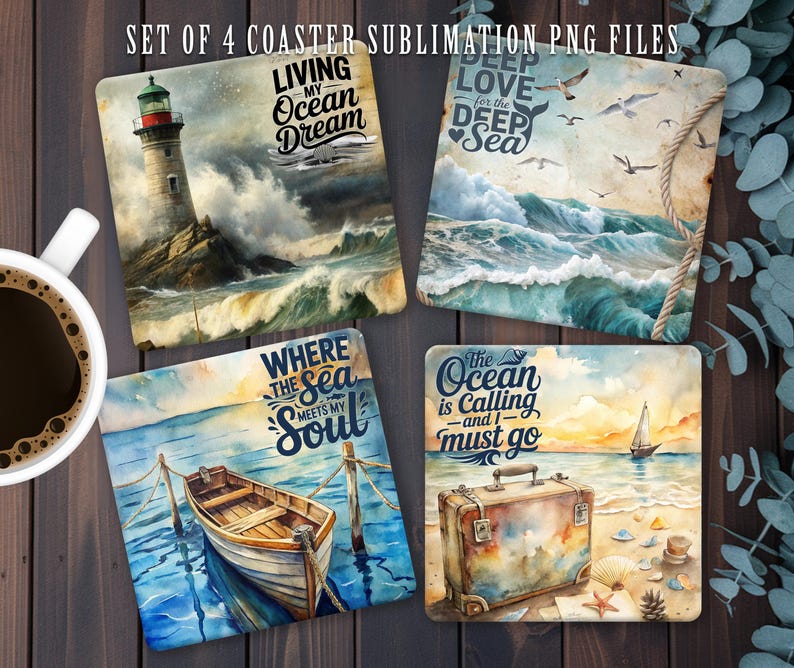 Sea and Ocean Lover Square Coaster Sublimation PNG Design, Nautical ...