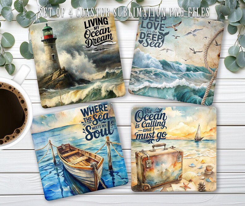 Sea and Ocean Lover Square Coaster Sublimation PNG Design, Nautical ...