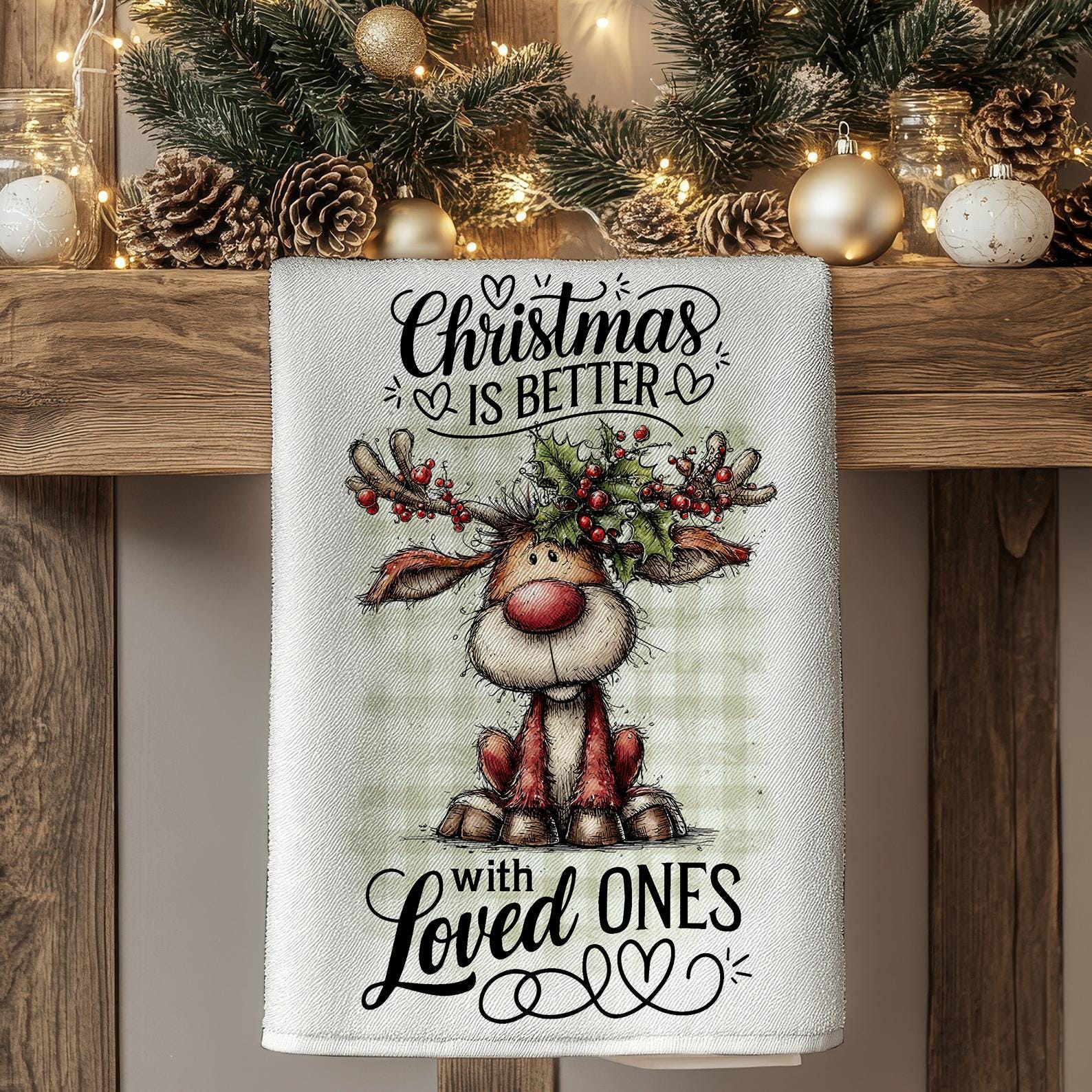 Whimsical Reindeer Kitchen Towel Sublimation Design, Christmas Quote ...