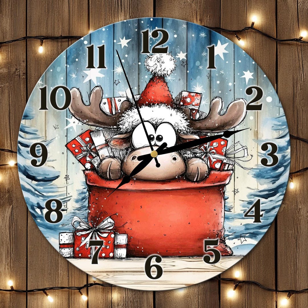Cute Reindeer Clock Sublimation Design, Whimsical Christmas Clock Face ...