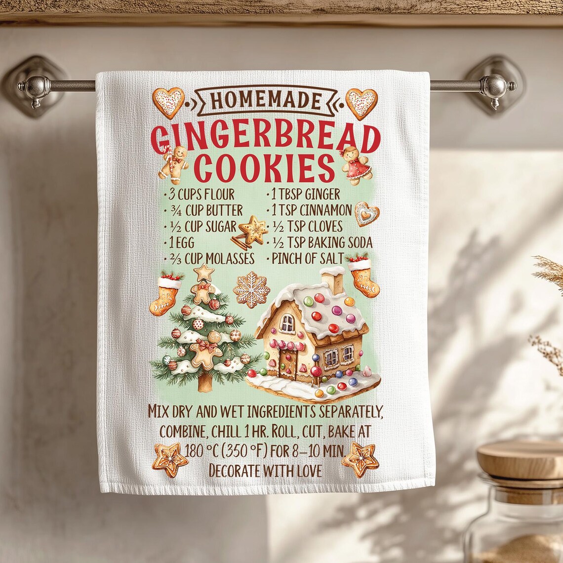 Gingerbread Recipe Kitchen Towel Sublimation Design, Christmas Eggnog ...