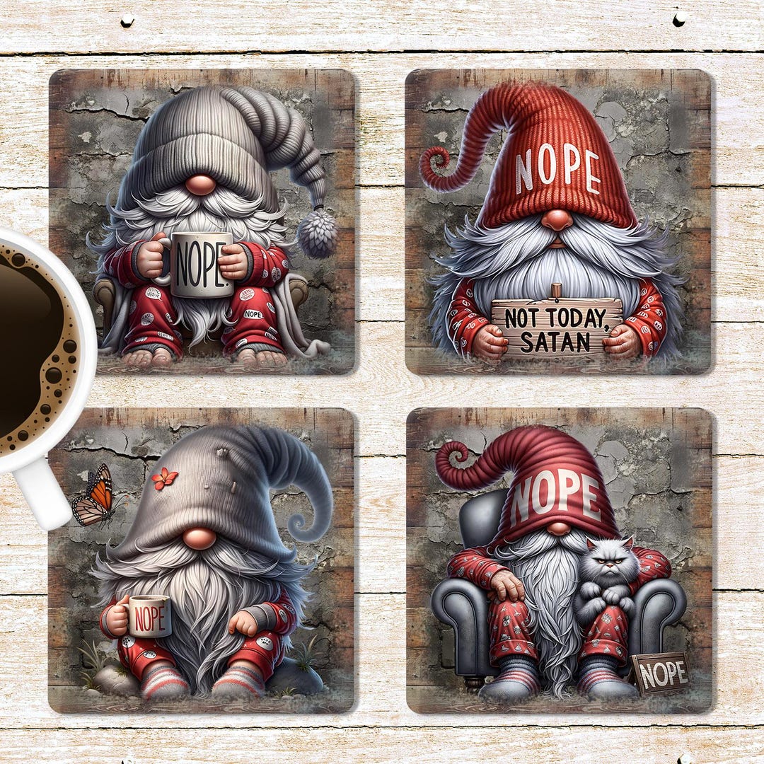 Grumpy Gnome Square Coaster Sublimation Design, Angry Gnome Coaster PNG ...
