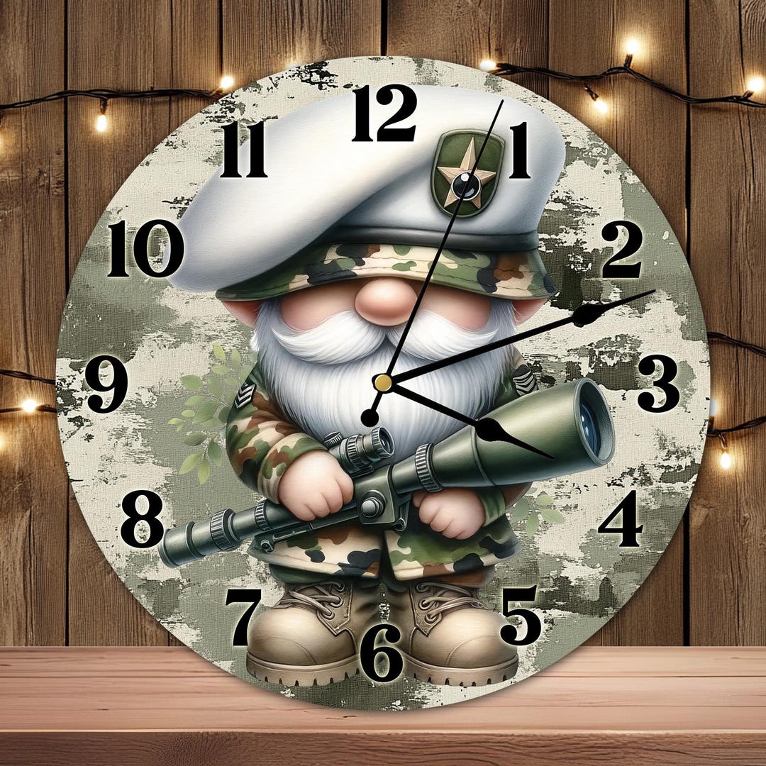 Army Gnome Clock Sublimation Design, Military Clock Face PNG, Funny ...