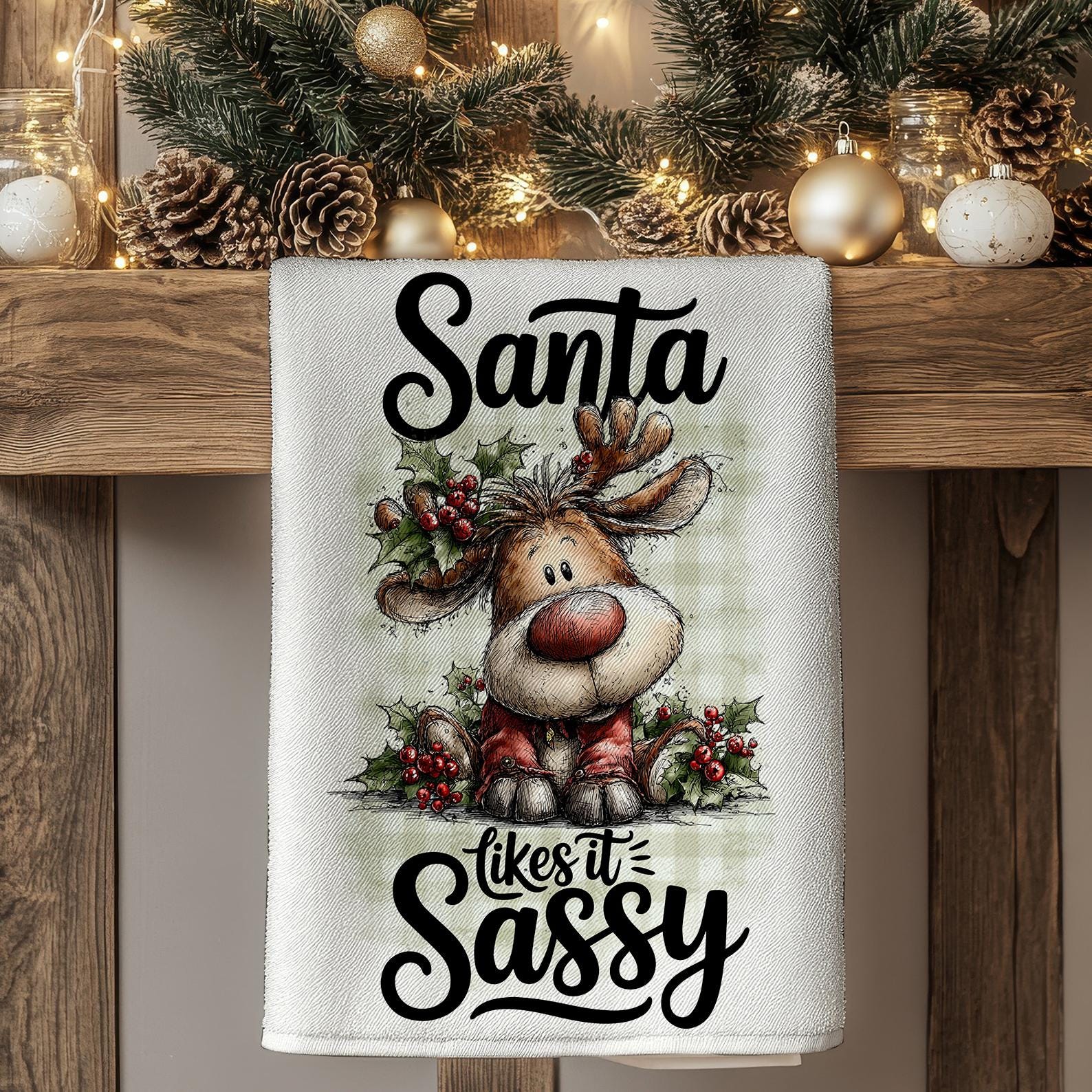 Whimsical Reindeer Kitchen Towel Sublimation Design, Christmas Quote ...