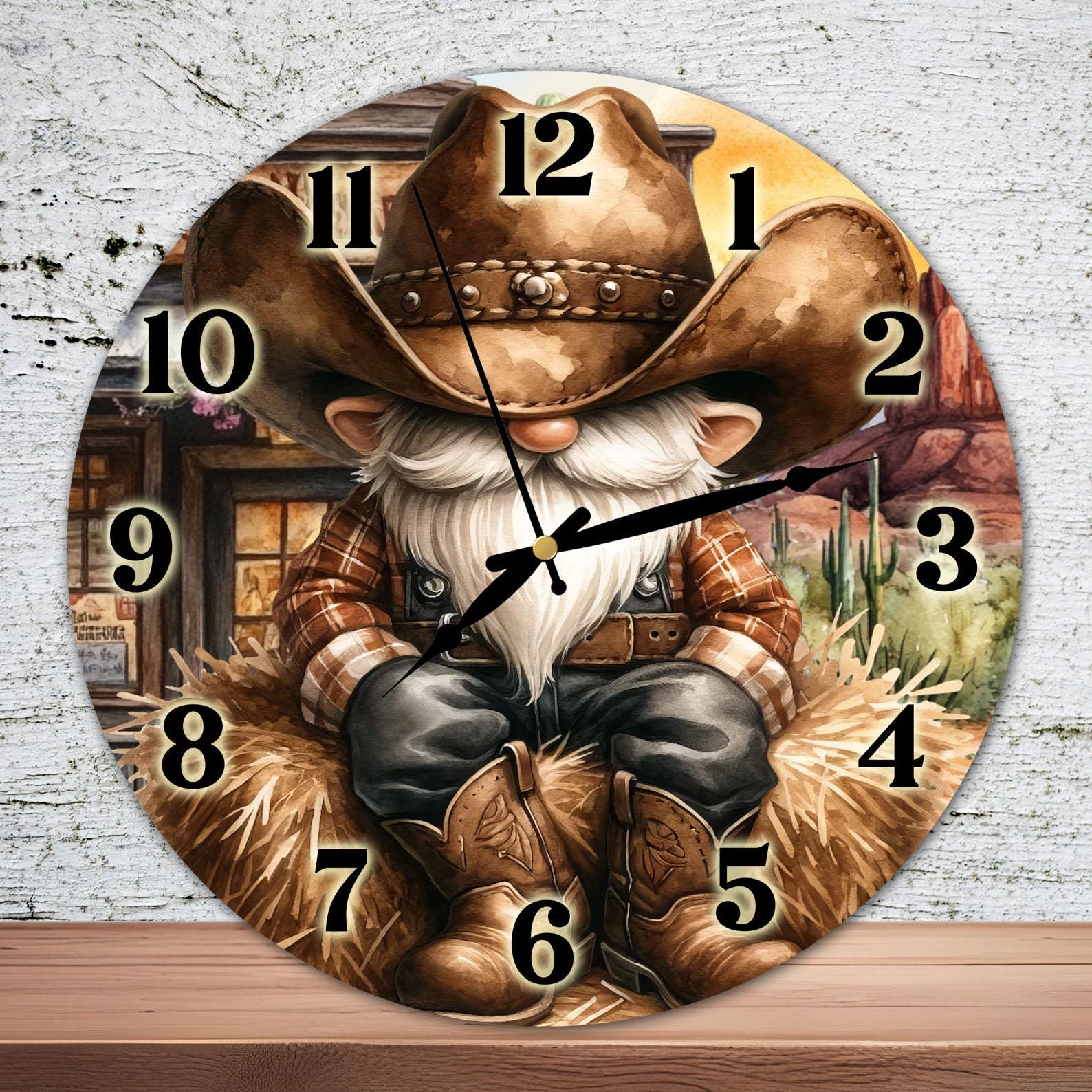 Cowboy Gnome Clock Sublimation Design, Western Clock Face PNG, Funny ...