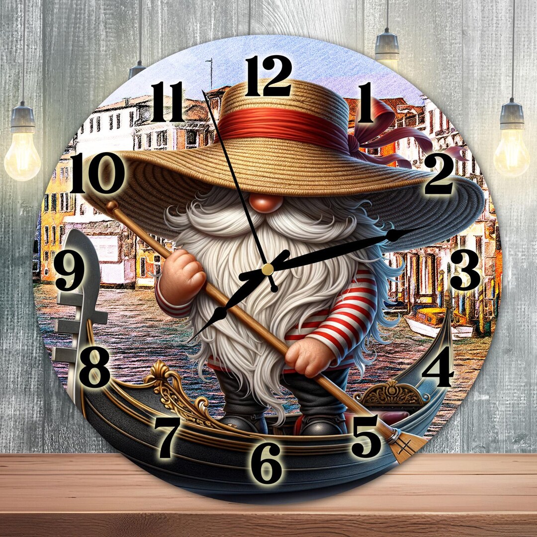 Italian Gnome in Venice Clock Sublimation Design, Gondola Gnome Clock ...