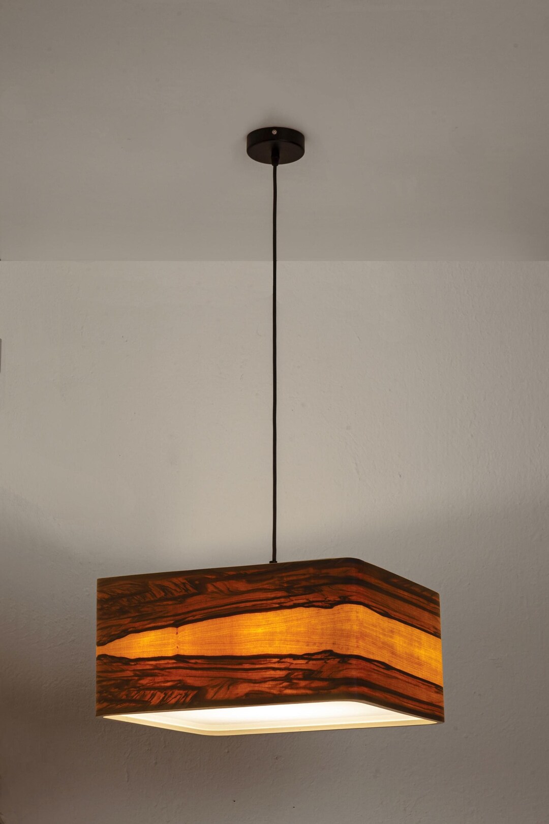 Pendant Veneer Lamp Made of Red Gum Veneer, Modern Square Light Fixture ...