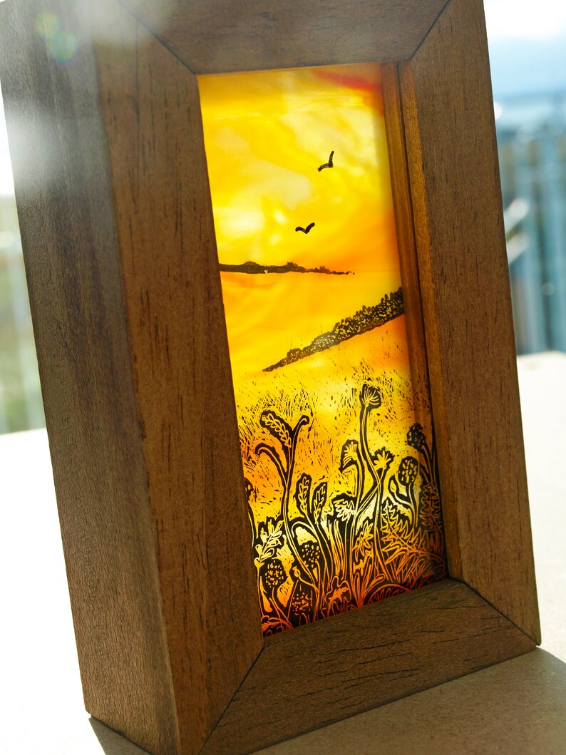 Hand-painted Glass Sunset Diorama - Etsy