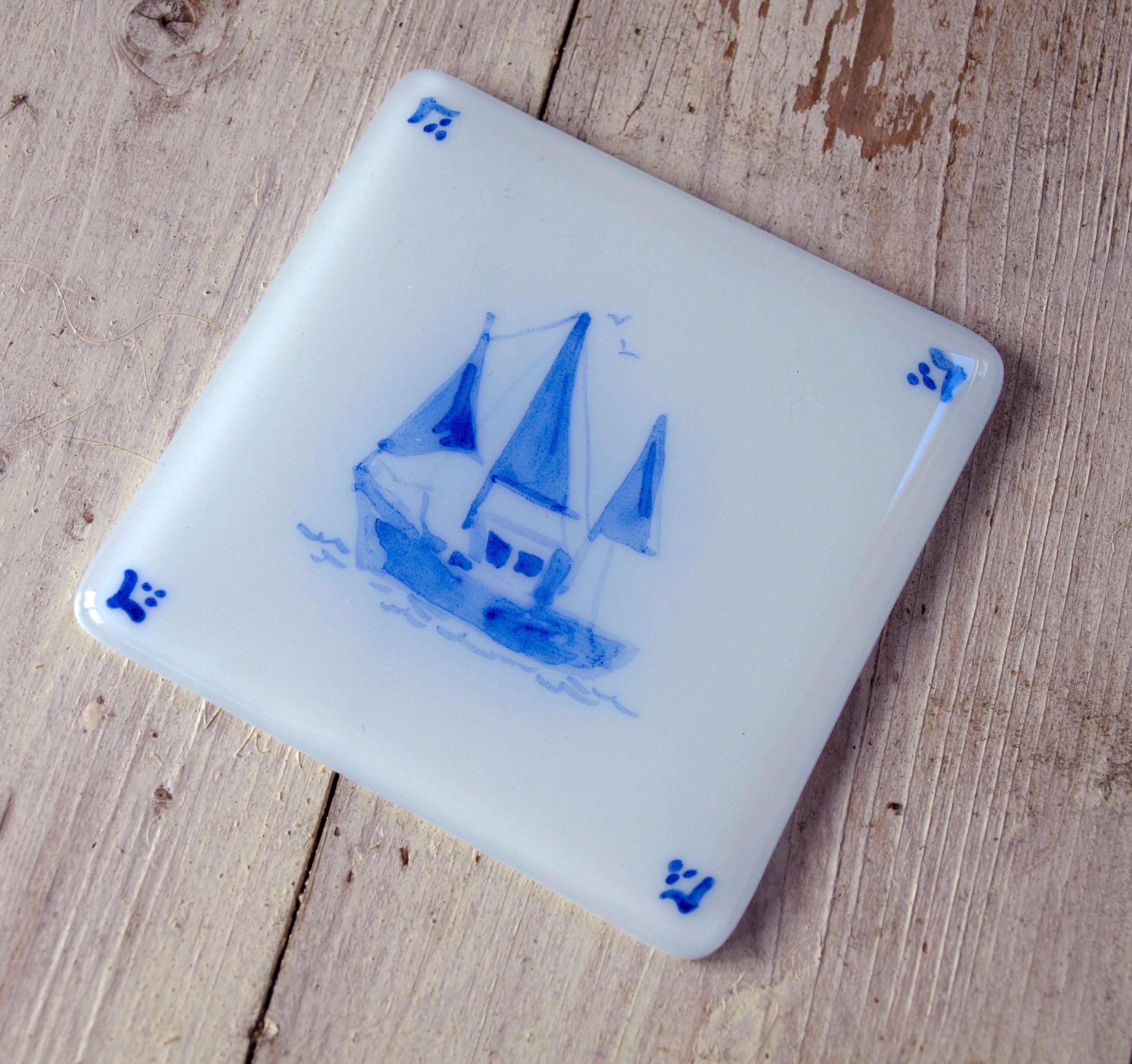 Set of 2 Hand-painted Delft Style Glass Tiles - Etsy