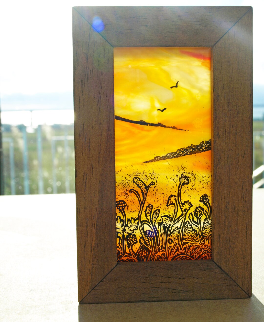 Hand-painted Glass Sunset Diorama - Etsy