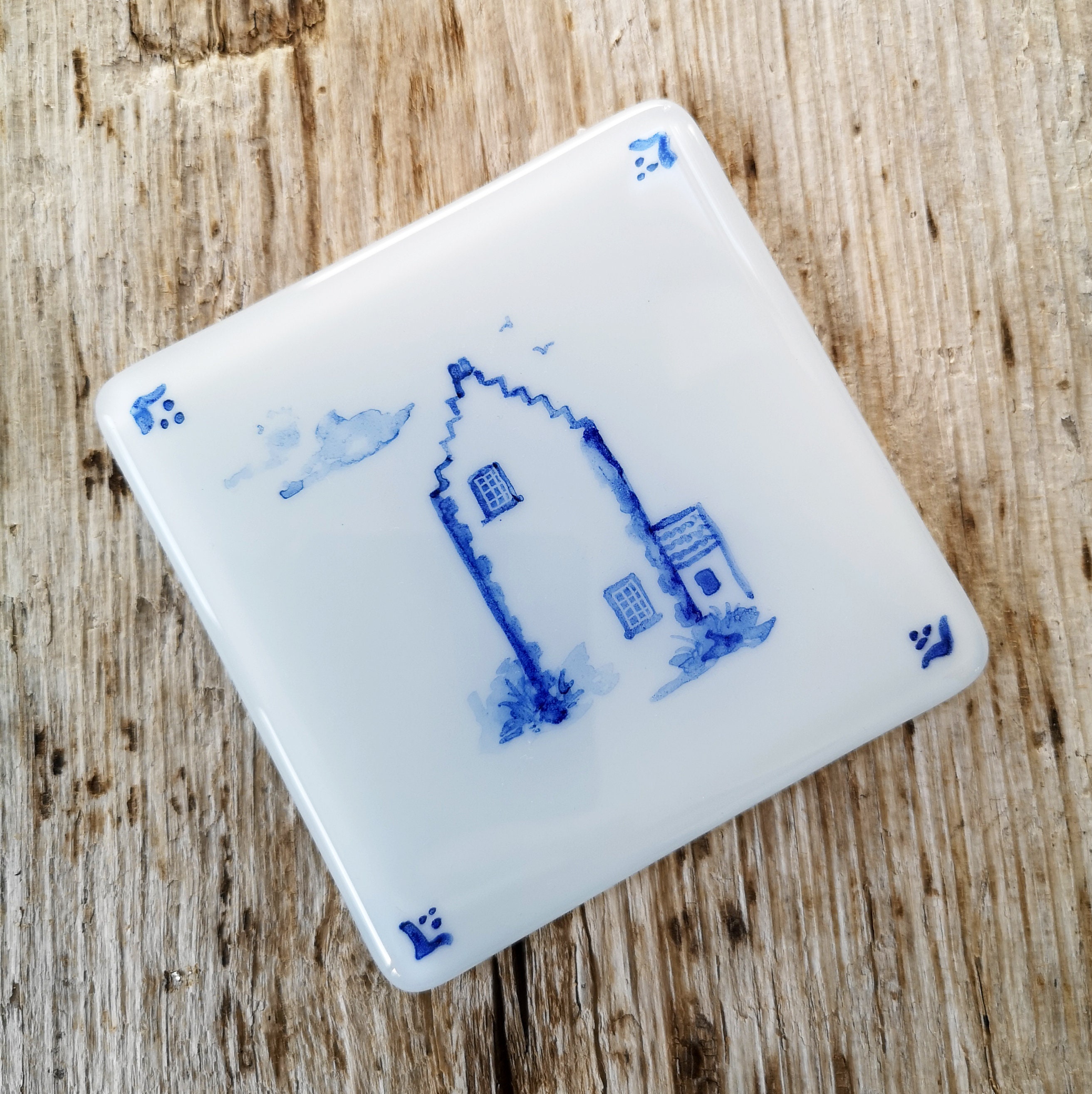 Set of 2 Hand-painted Delft Style Glass Tiles - Etsy
