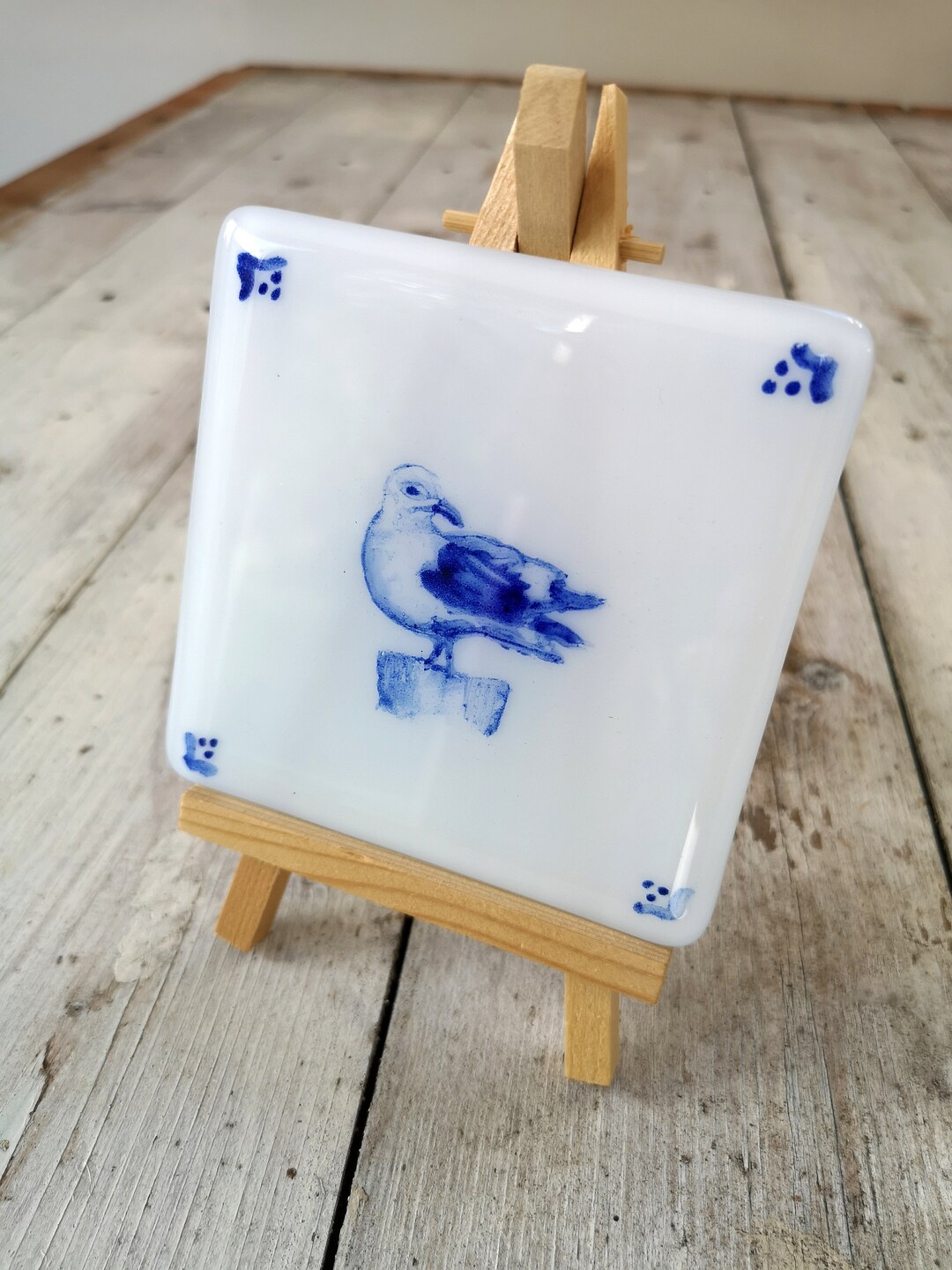 Set of 2 Hand-painted Delft Style Glass Tiles - Etsy