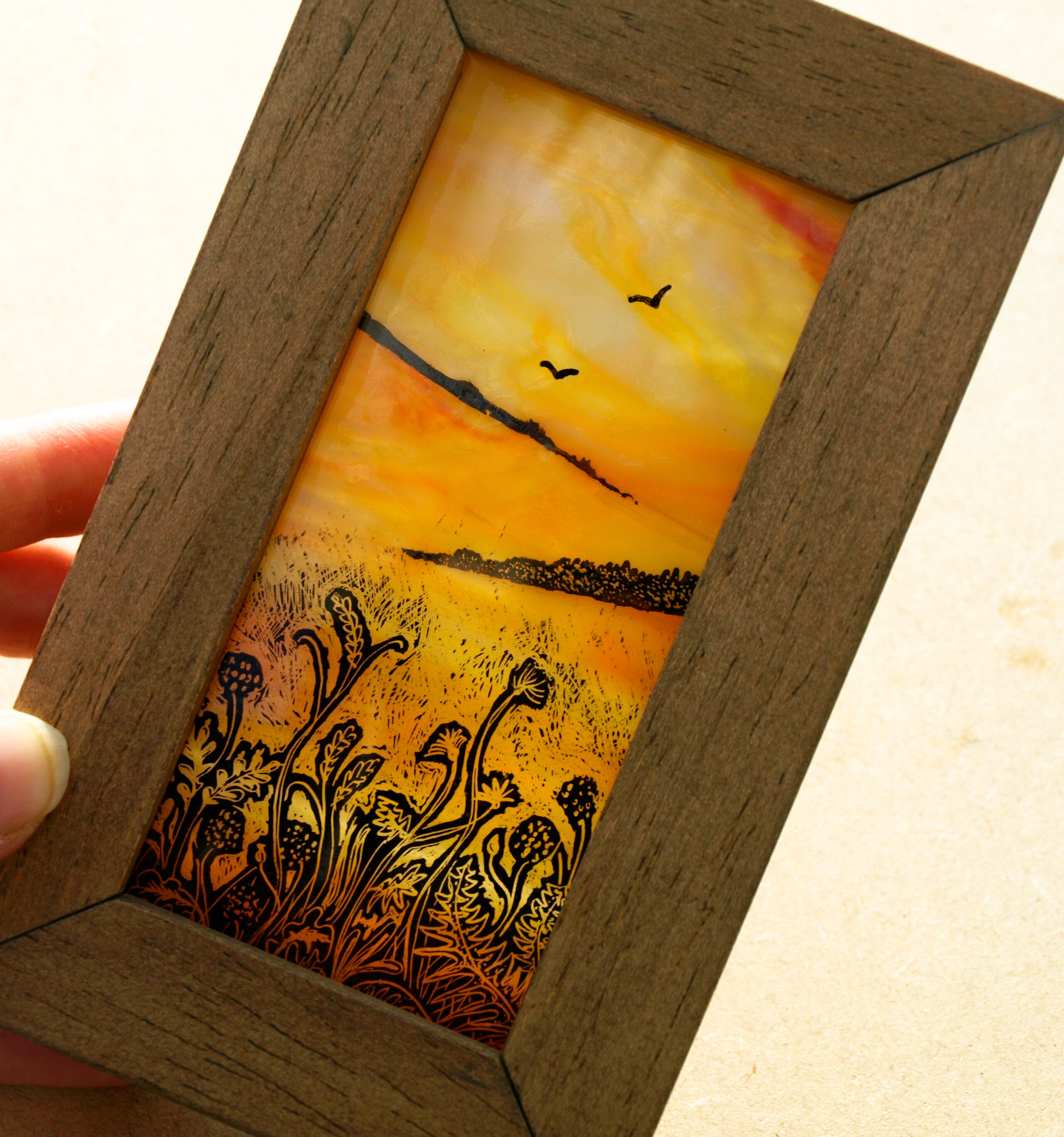 Hand-painted Glass Sunset Diorama - Etsy