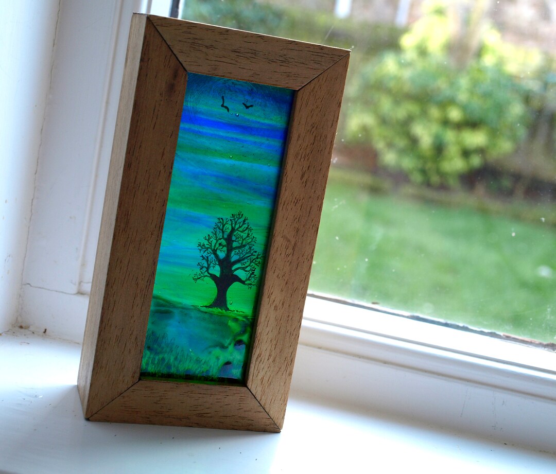 Hand Painted Stained Glass Art Block - Lonely Tree - Etsy