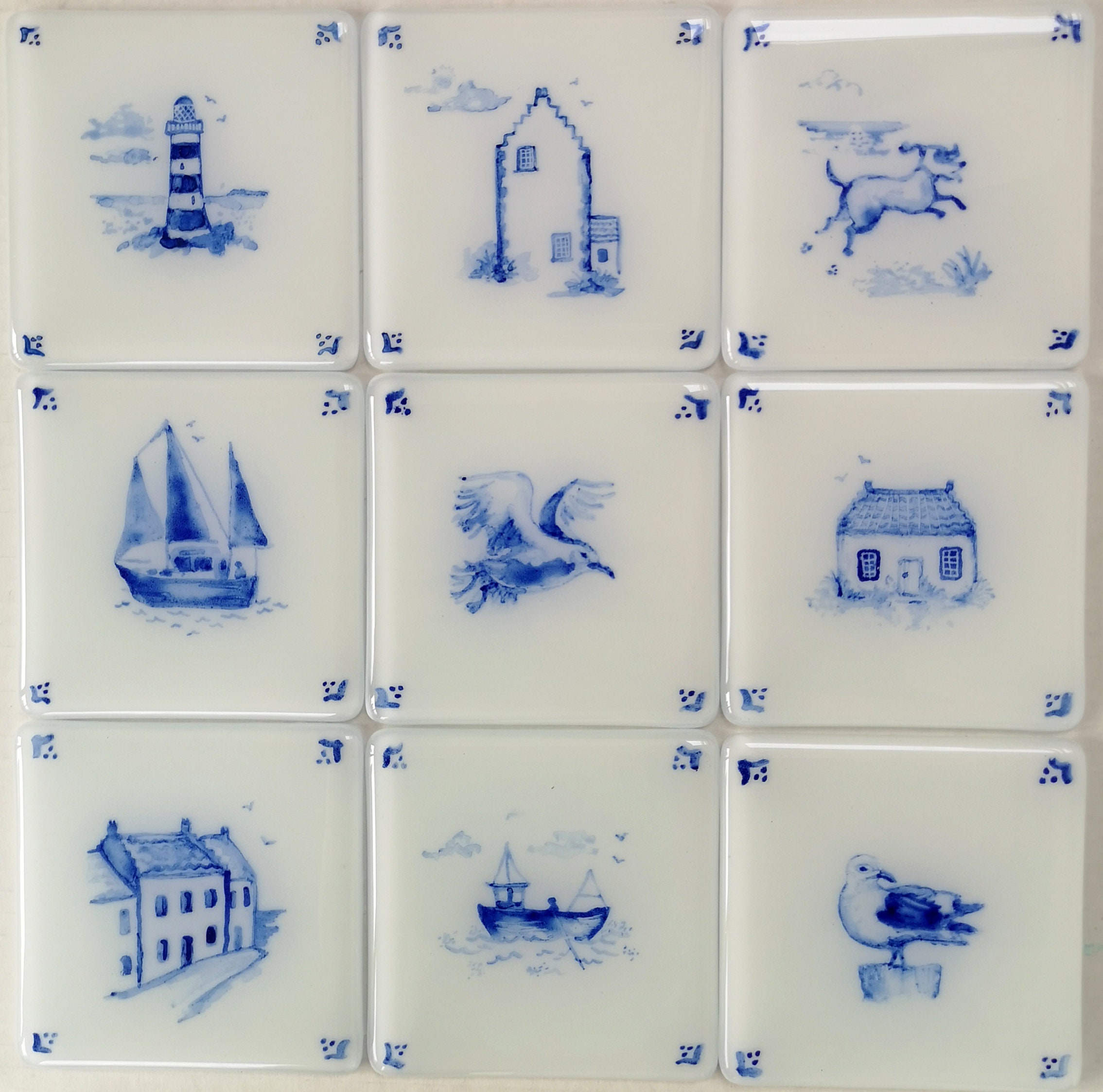 Set of 2 Hand-painted Delft Style Glass Tiles - Etsy
