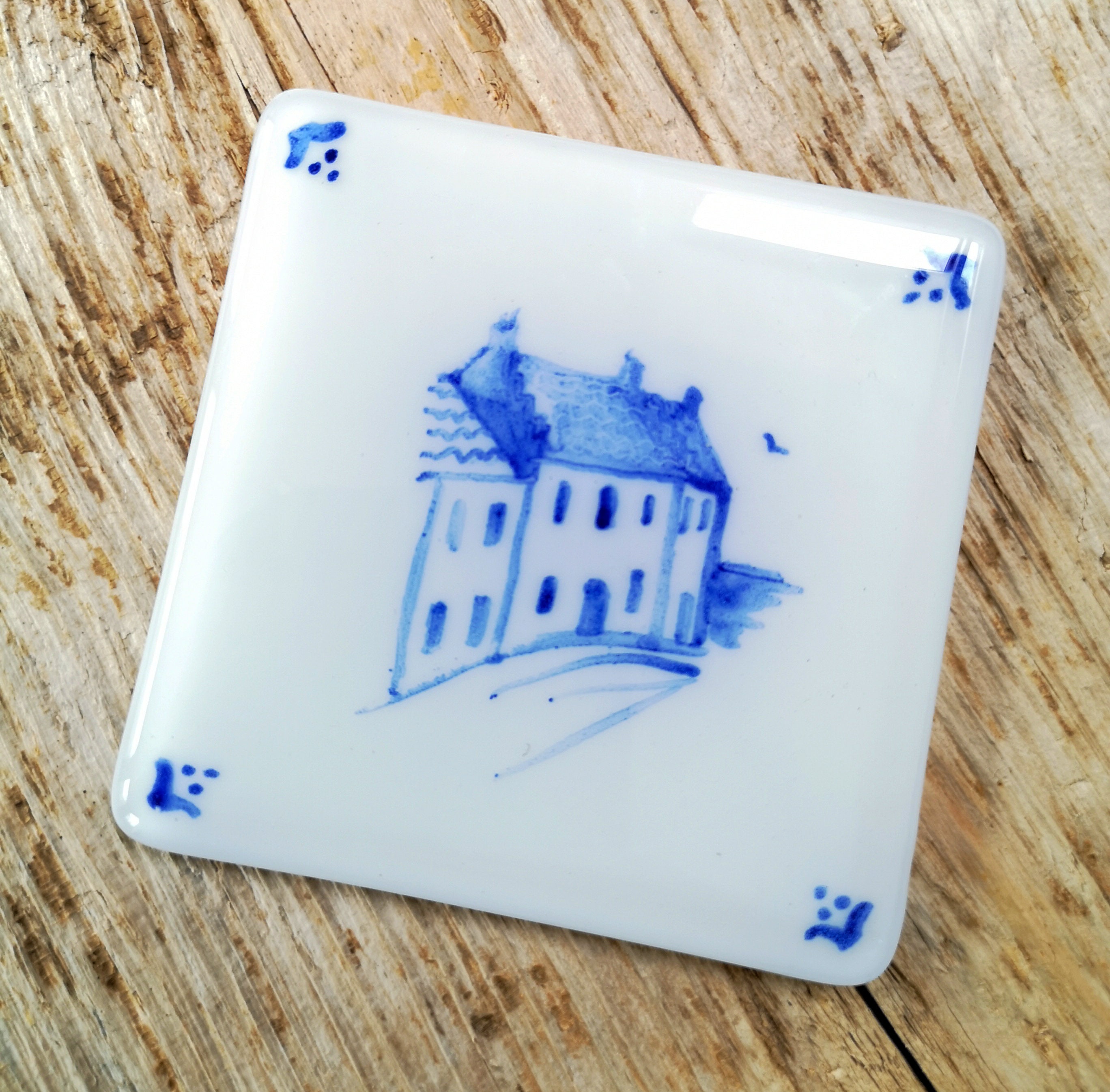 Set of 2 Hand-painted Delft Style Glass Tiles - Etsy