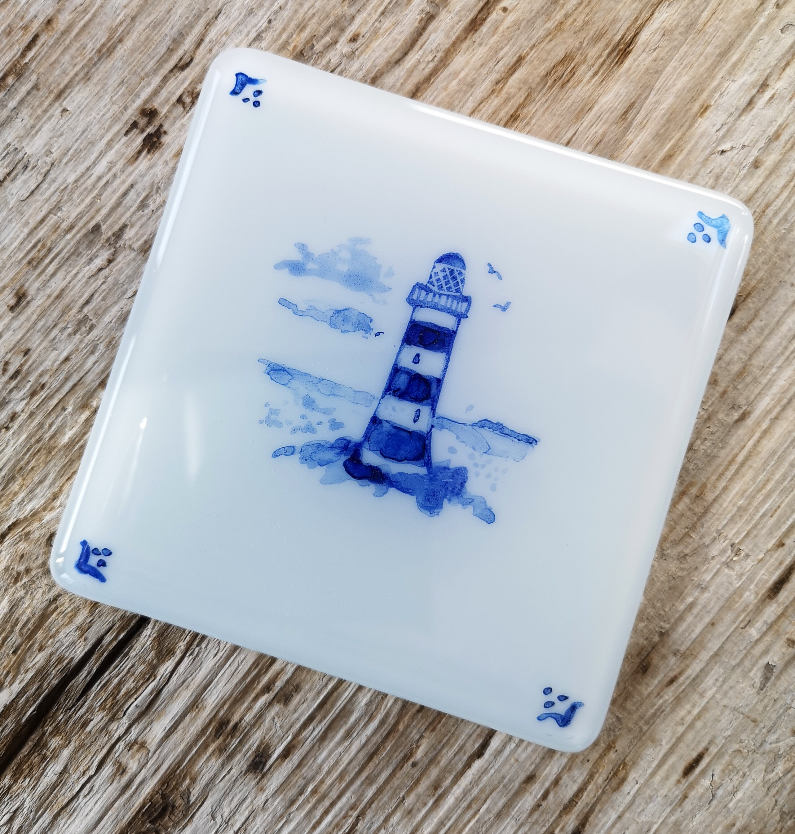 Set of 2 Hand-painted Delft Style Glass Tiles - Etsy