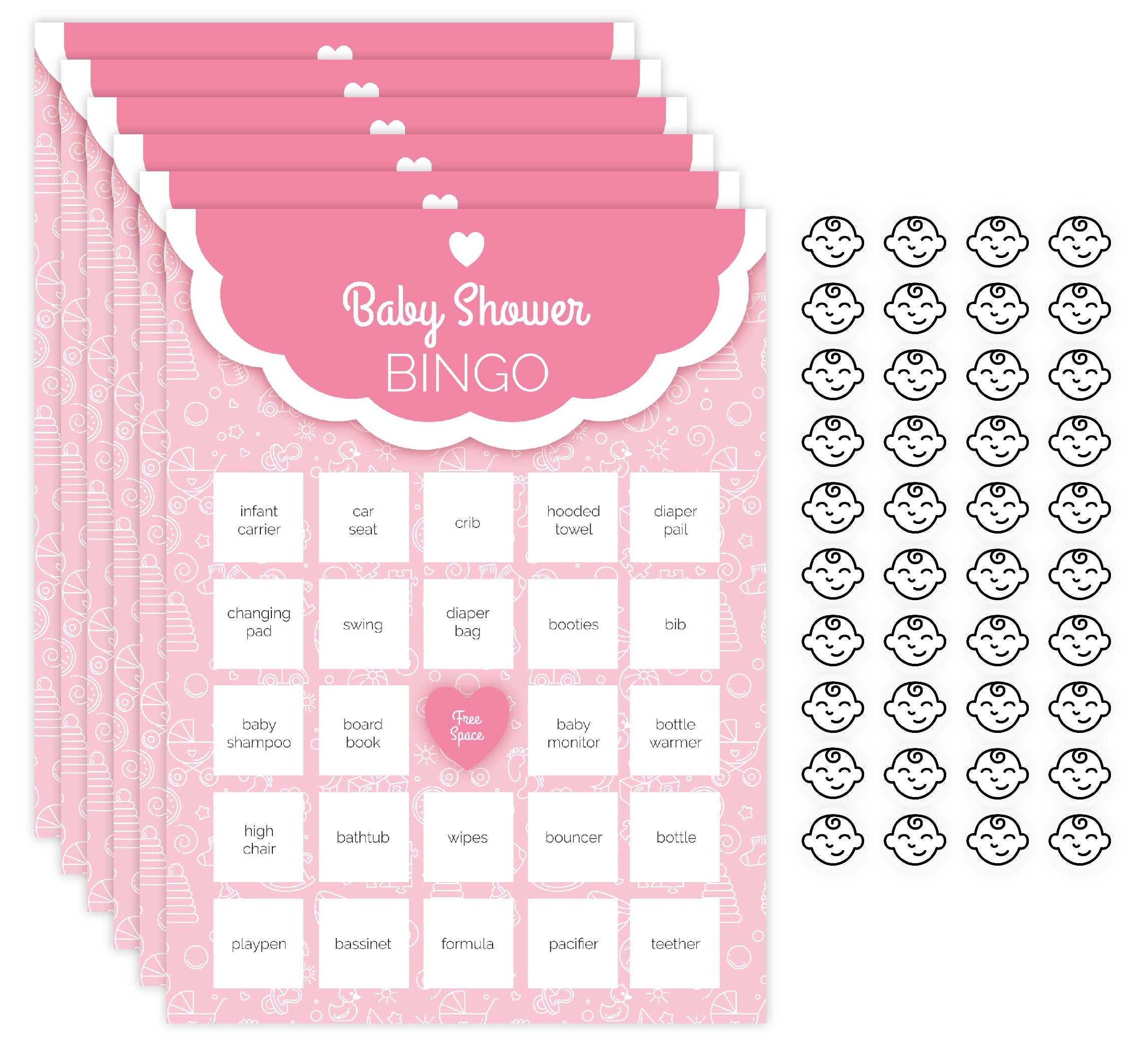 Baby Shower Bingo 24 Pink Bingo Baby Shower Game Party Cards | Etsy