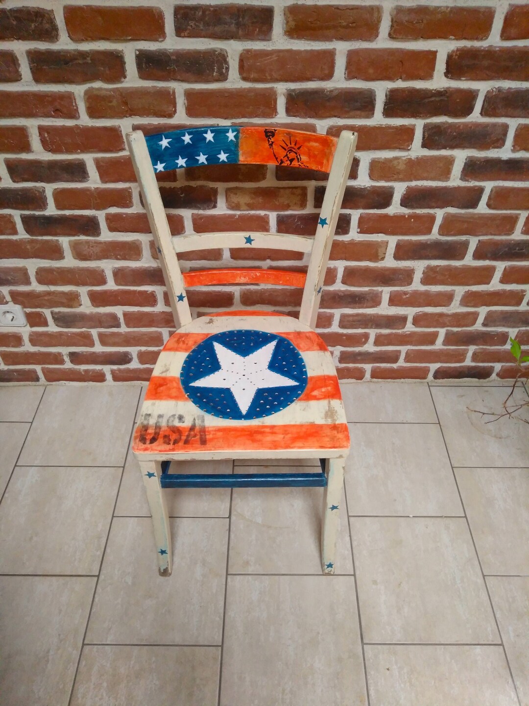 Chair USA America Star New York Flag Shabby Style Single Piece - Etsy