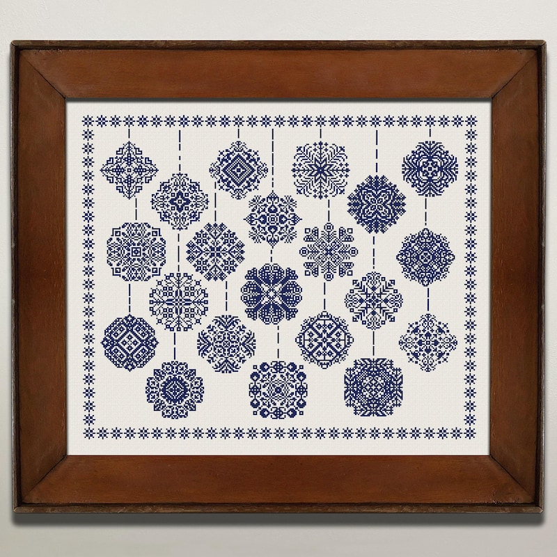 Cross Stitch Blue Sampler - Etsy
