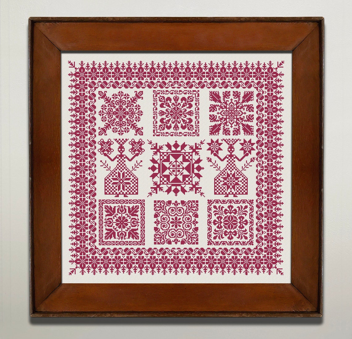Monochrome Sampler Cross Stitch Pattern, X Stitch Chart, Vintage Folk ...