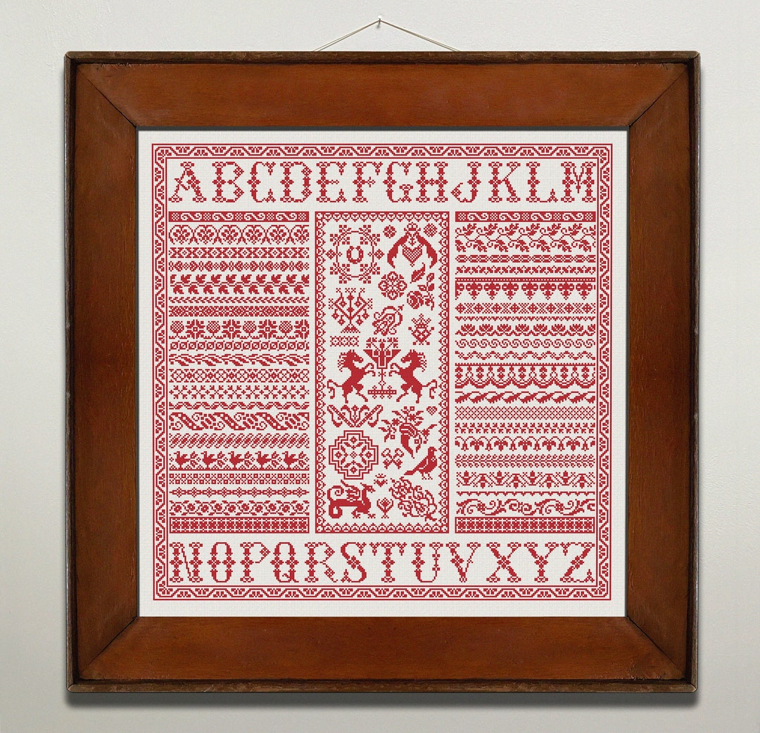 Sampler Borders Cross Stitch Pattern, Monochrome Cross Stitch Chart ...