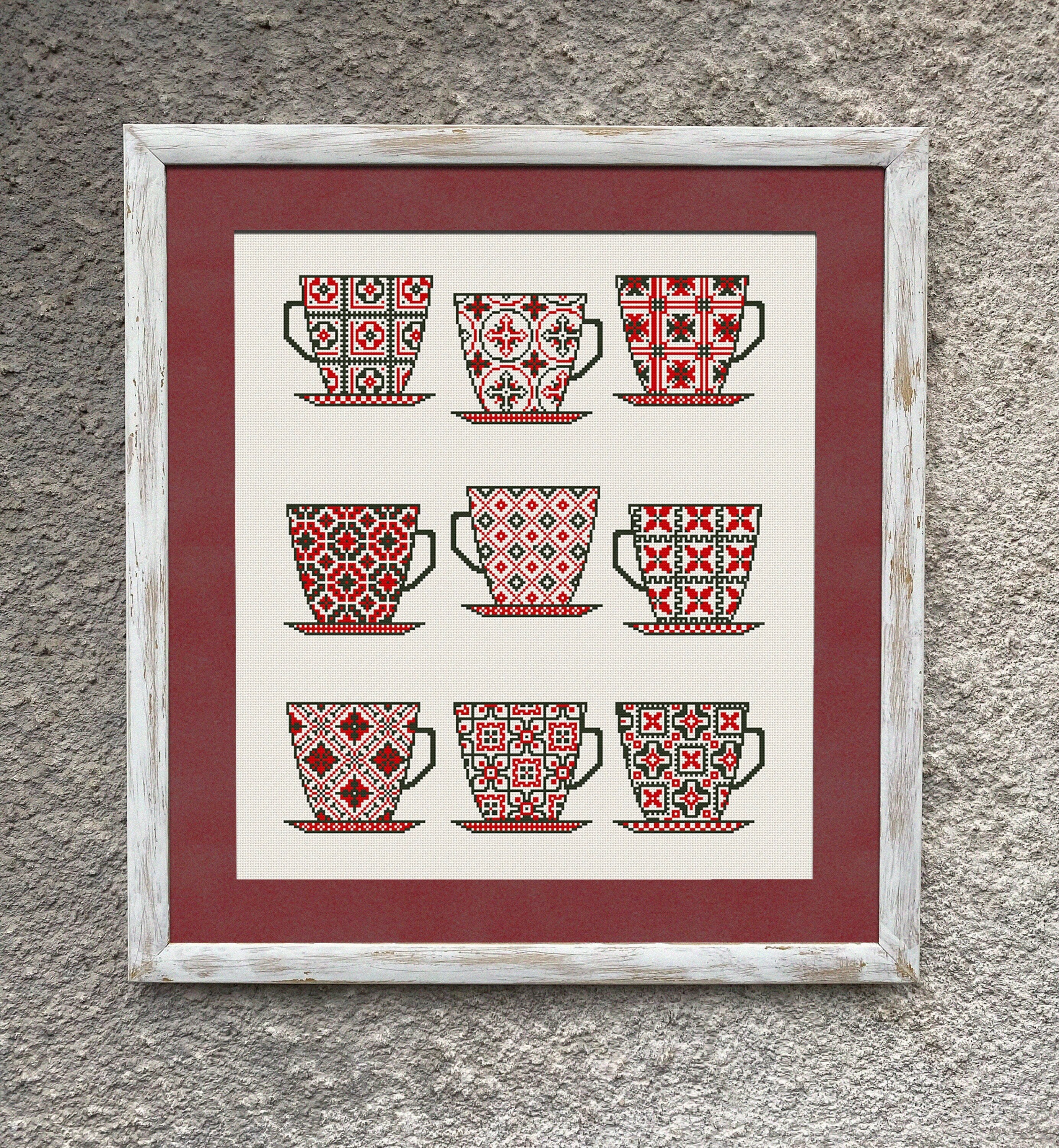Cups Sampler Cross Stitch Pattern, Cross Stitch Chart, Cups X Stitch ...