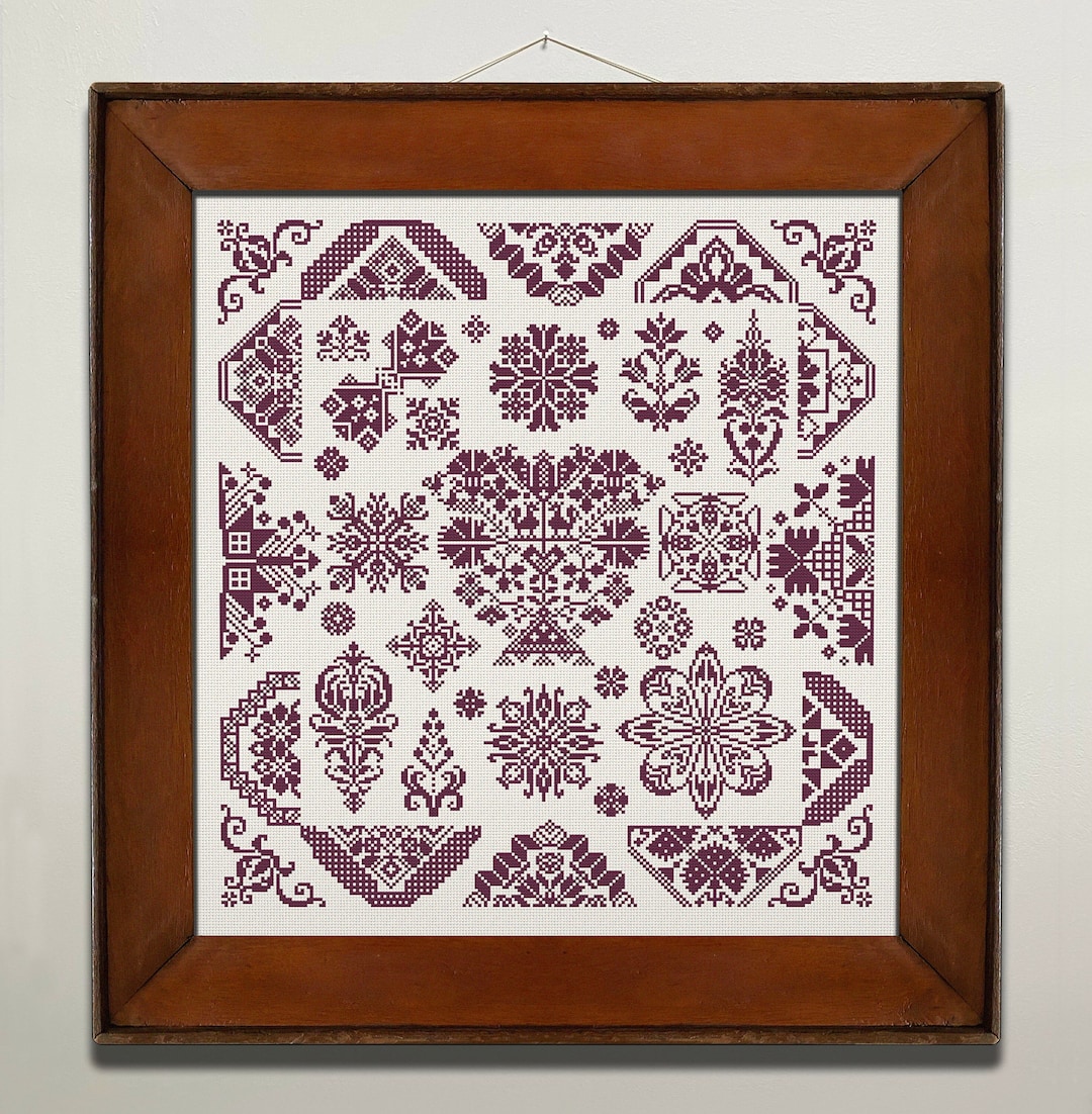 Quaker Sampler Cross Stitch Pattern, Cross Stitch Chart, Monochrome ...