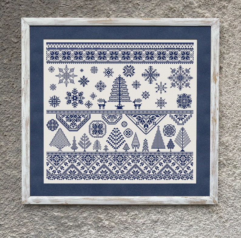 Winter Sampler Cross Stitch Pattern, Cross Stitch Chart, Monochrome ...