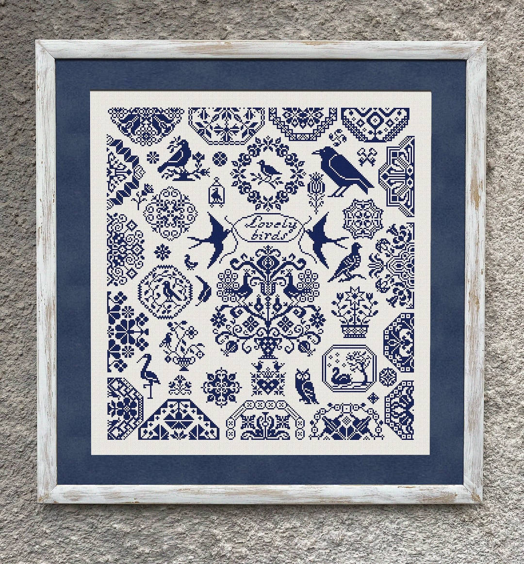 Lovely Birds Quaker Sampler Cross Stitch Pattern, Cross Stitch Chart ...
