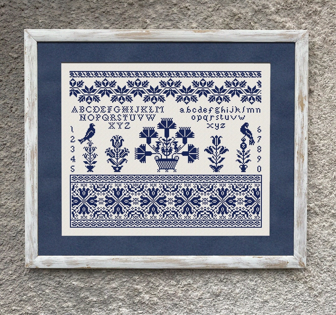 Quaker Sampler Cross Stitch Pattern, Counted Cross Stitch Chart, Birds ...