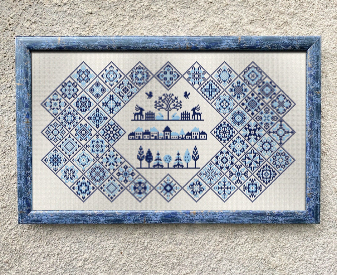Blue Mood Sampler Cross Stitch Pattern, X Stitch Chart, Tiles Sampler ...