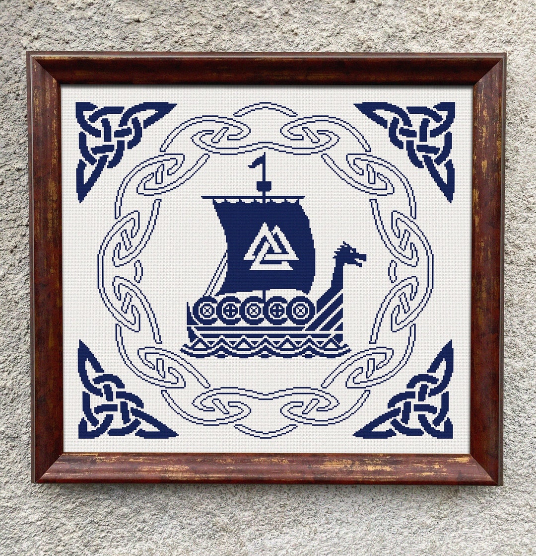 Viking Ship Monochrome Sampler Cross Stitch Pattern, Cross Stitch Chart ...