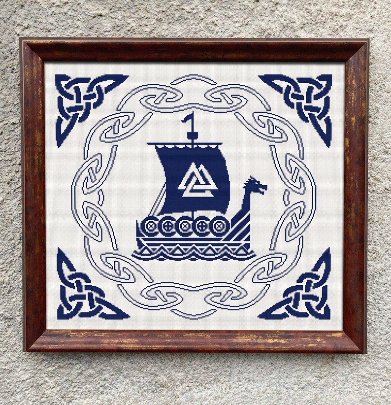 Viking Ship Monochrome Sampler Cross Stitch Pattern Cross - Etsy
